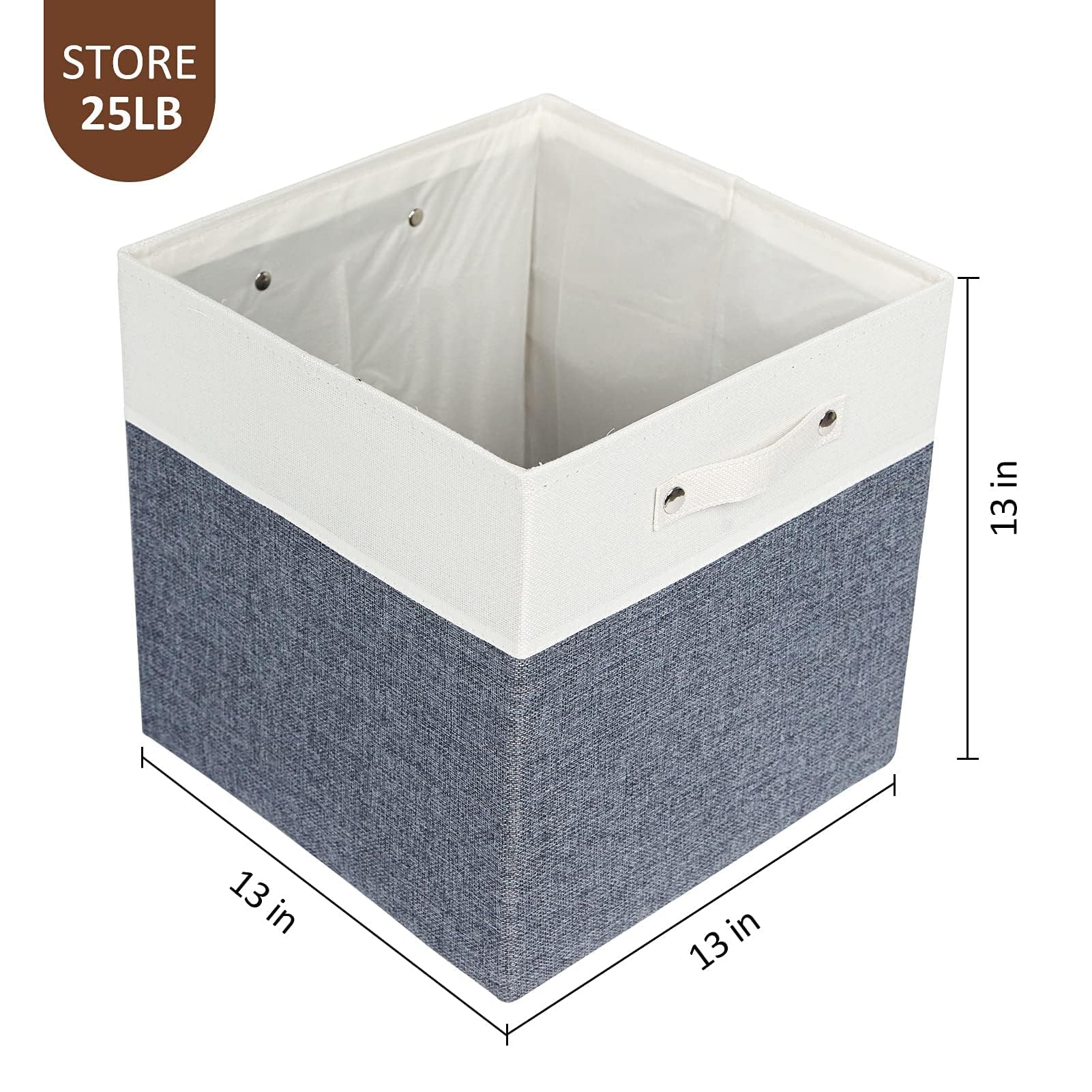 FinishingBo 13x13x13 Cube Storage Bins, Collapsible Fabric Storage Cubes Organizer , Foldable Large Storage Baskets for Nursery, Toys Organizing Closet, Shelf Cabinet(6Pack, White and Grey