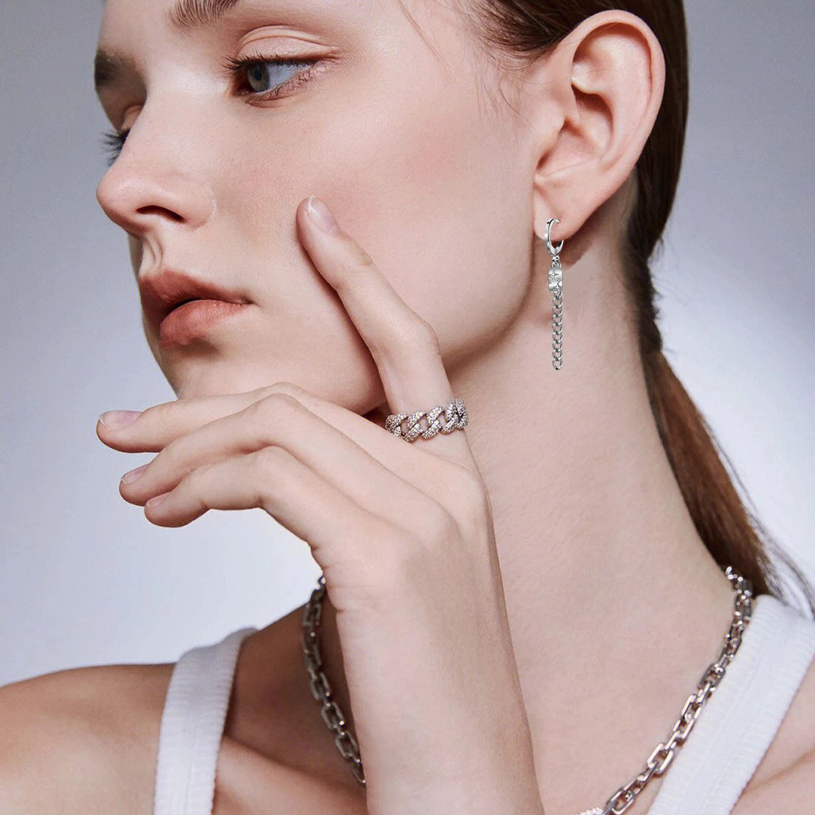 IFKM 18pcs Silver Stud Hoop Earrings Set for Women Hypoallergenic Drop Dangle Earrings Cute Heart Star Bear Mini Small Piercing Jewelry