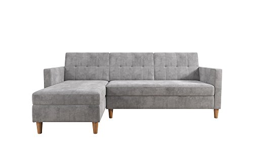DHP Hartford Storage Sectional Futon with Interchangeable Chaise, Space-saving Design with Multi-position Back, Wooden Legs, Light Grey Chenille