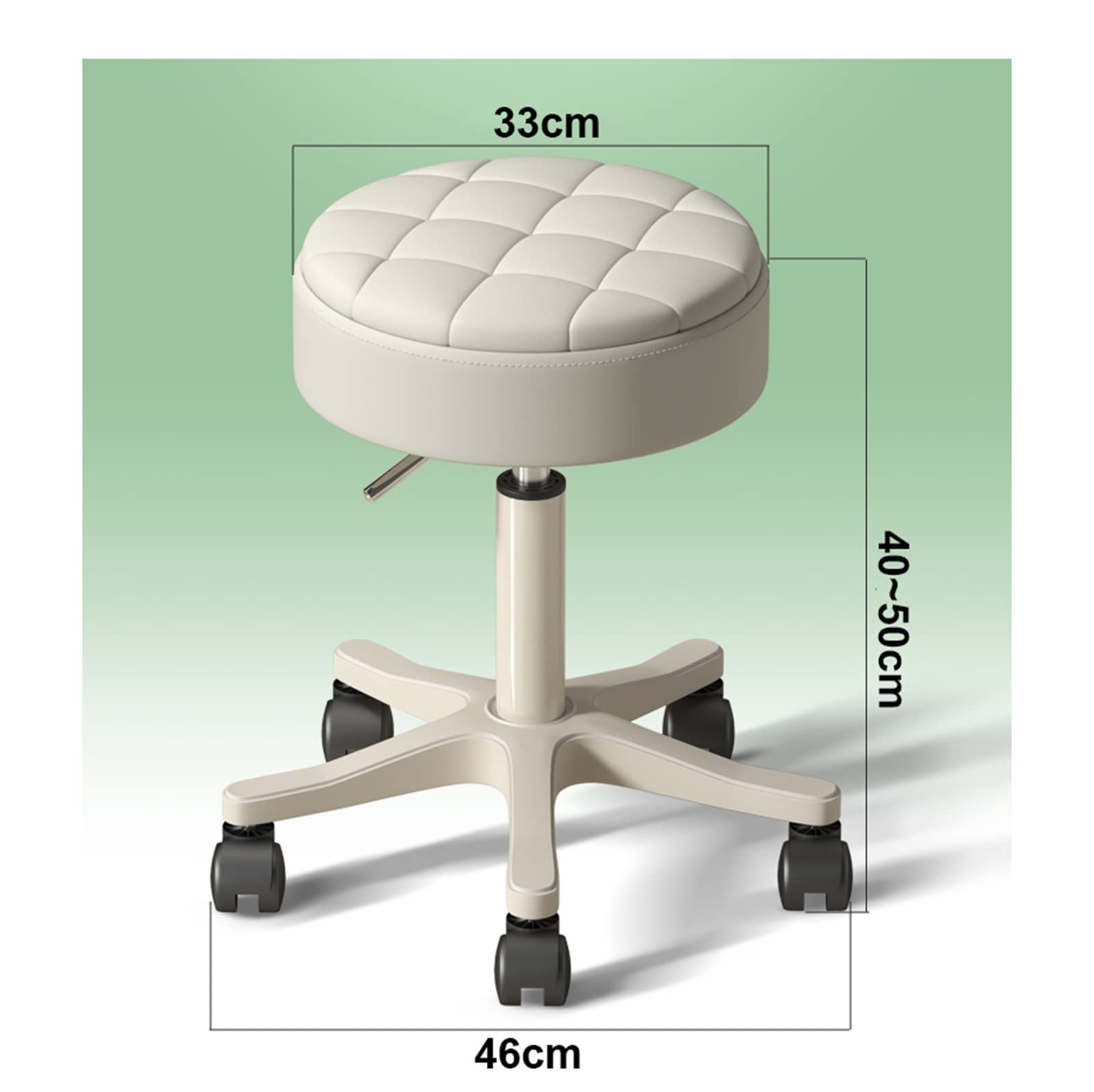 JHKZUDG Round Rolling Stool with Wheels,PU Leather Height Adjustable Salon Stool,360° Swivel Work Office Massage Stool, for Spa/Salon/Tattoo Work,Light Gray