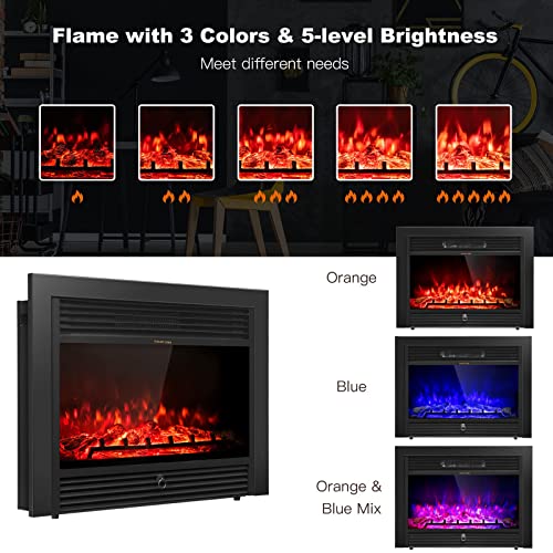 Tangkula 70" Mantel Fireplace TV Stand, 750W/1500W Electric Fireplace Heater Insert Cabinet w/Remote Control, 1-8H Timer, 5-Brightness & 3-Color Flame, Media Console Center w/Open Shelves (White)