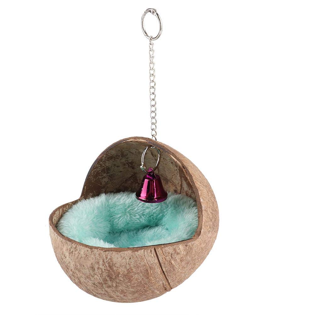 Elprico Bird Nest Natural Coconut Husk Breeding Bed Parrot Nesting Box Cage Hatch House Hut with Mat and Bell for Parakeet Rabbit Bunny Dove Hamster