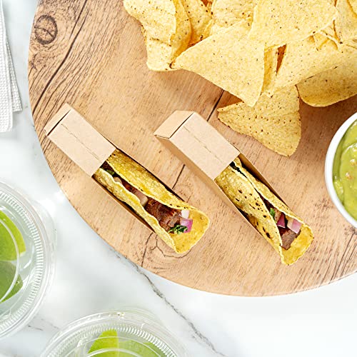 Restaurantware Bio Tek Kraft Paper Small Taco Holder - Greaseproof - 4" x 1 1/4" x 2 1/4" - 200 count box