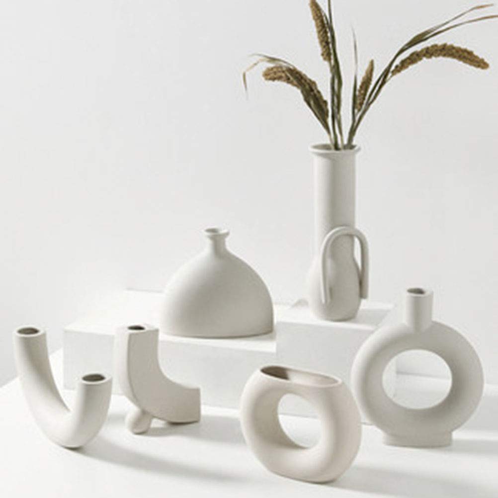 Elegant Decorative Vase Modern Geometric Decorative Vase for Living Room Bedroom Kitchen Table Home Office Center Decor Wedding Party White (M. (LY-10))