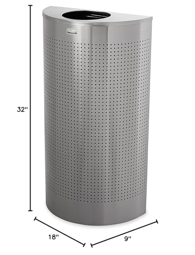 Rubbermaid Commercial Products Silhouette Trash Can, 12-Gallon, Silver, Half-Round Indoor/Outdoor Garbage Can/Bin with Side Opening for Lobby/Office/School/Restaurant