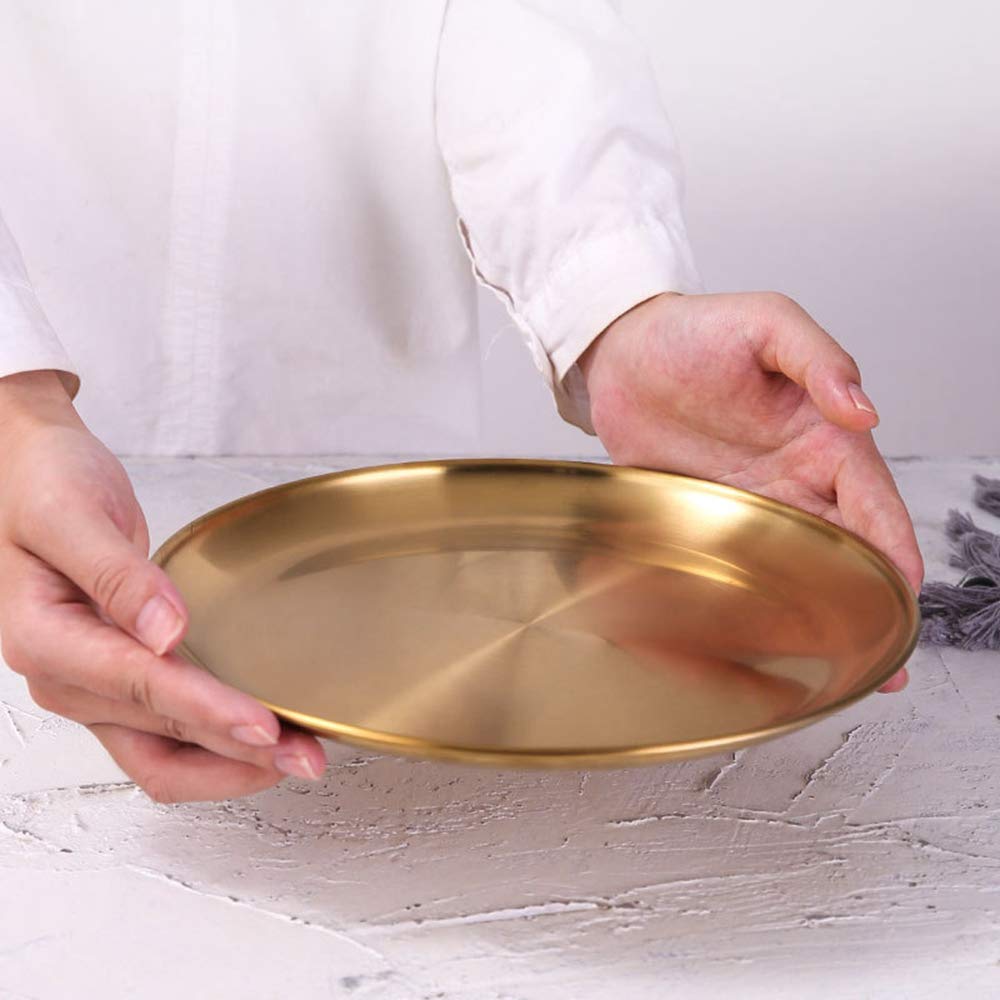 European Style Round Gold Dinner Plate, Cake Tray Western Steak Round Serving Dishes, Home Kitchen Tableware(14cm)