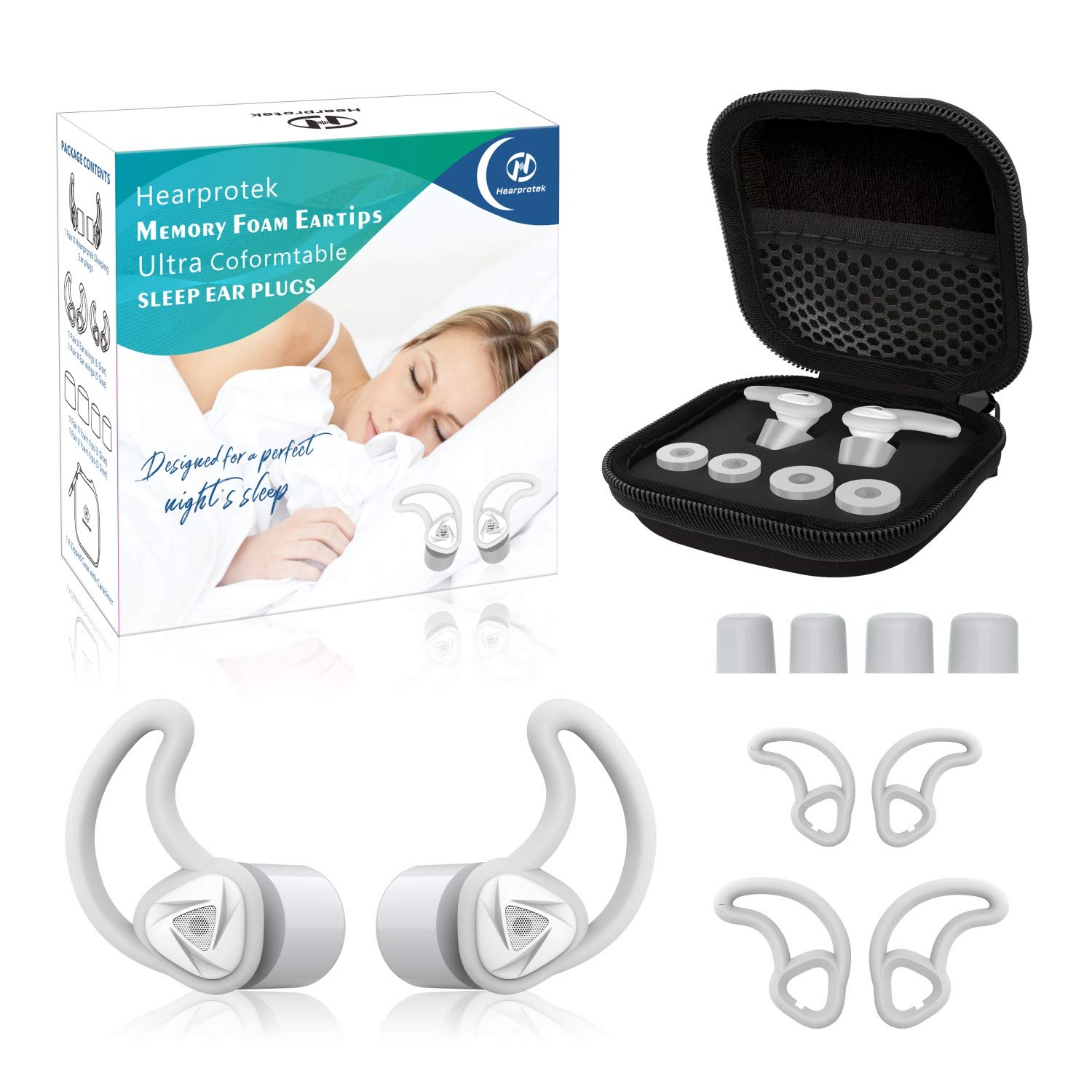 Ear Plugs for Sleeping, 33db Hearprotek Noise Reduction Sound Blocking Soft Sleep earplugs with Foam eartips for Light Sleepers, snoring, Work