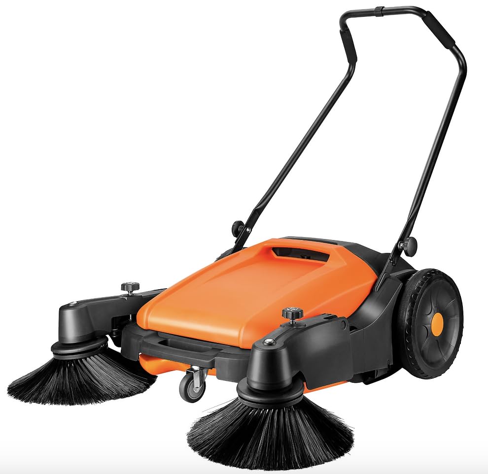 Industrial Floor Sweeper with Triple Brooms, 39 inch Outdoor and Indoor Sweeper