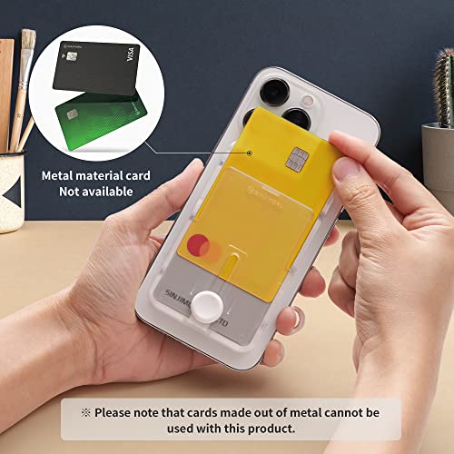 Sinjimoru Pop Up Phone Wallet for MagSafe, Magnetic Phone Credit Card Holder for Back of Cell Phone Case with Quick Access for iPhone 12, 13 & 14 Series. M-Button Wallet Matte Clear