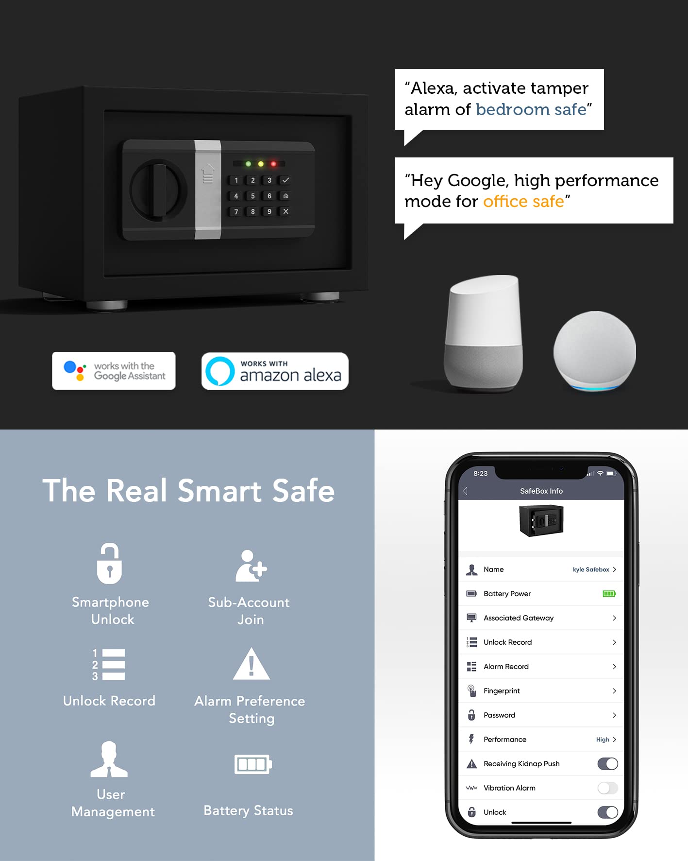 FORFEND Smart Home Safe | App Control/Alert WiFi Safe Box | Kidnap Alarm, Tamper Detection, False Attempt Alarm | Alexa/Google Home | Predrilled Wall Mount | Money Safe for Cash Jewelry Handgun Safe