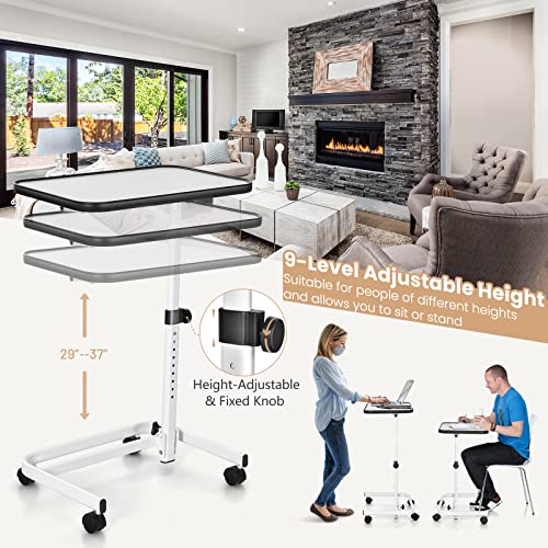 Tangkula Overbed Table with Wheels, Rolling Bedside Table with 9-Level Adjustable Height 29β-37β, Multi-Angle Tilt Tabletop, C Shaped Hospital Bed Table Laptop Desk, Sofa Bed Wheelchair Side Table