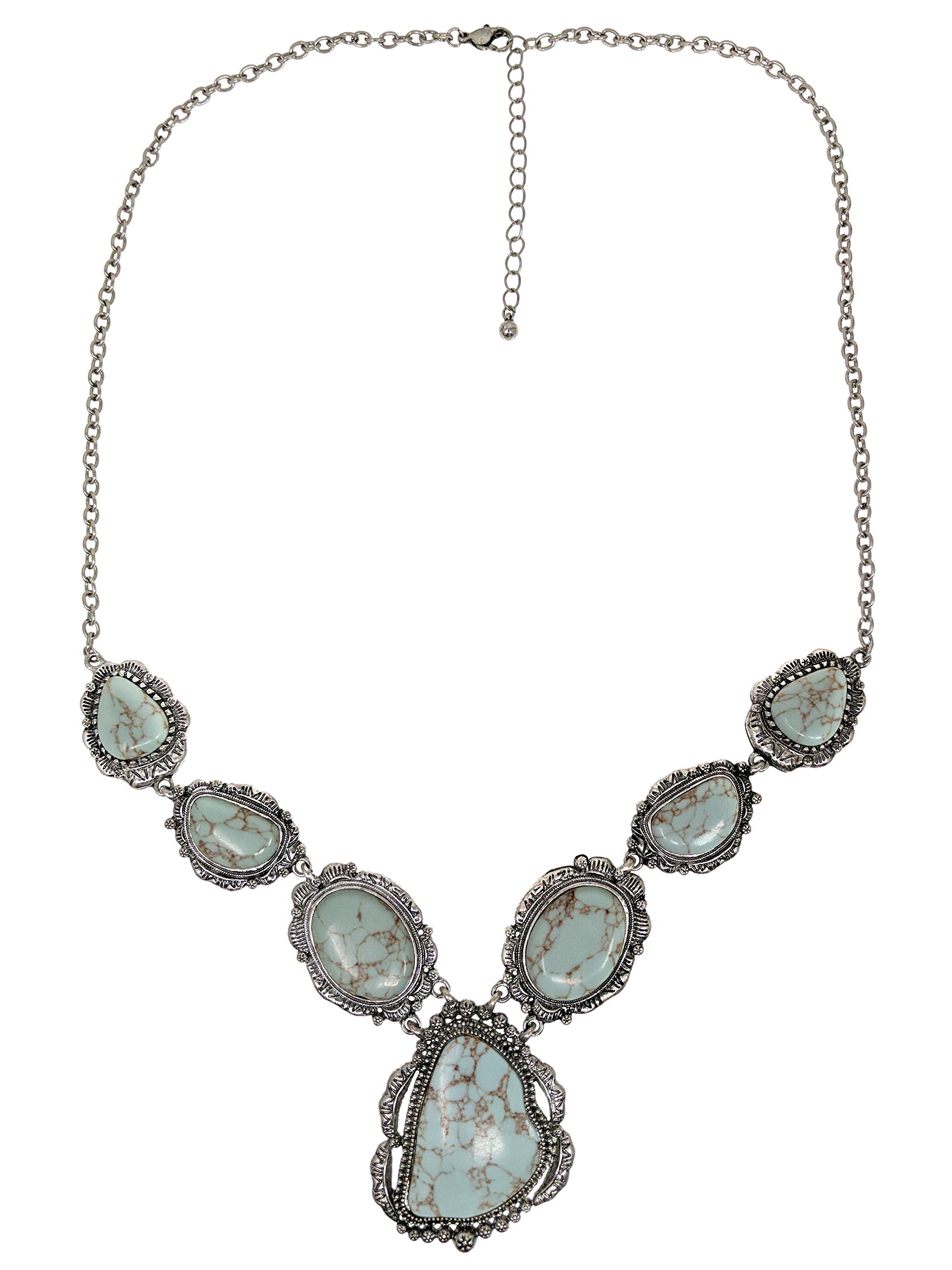 Elosee Turquoise Stone Western Style Bib Statement Pendant Long Necklace 27 Inch (Turquoise)