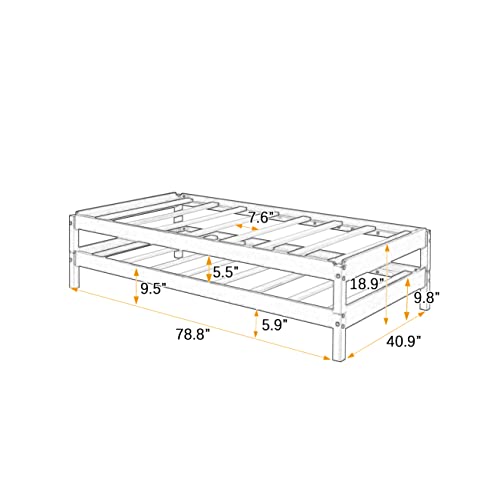 Solid Platform Bed Twin Size Wood Stackable Twin Beds with Wooden Slats Convertible Floorbed Frame Without Headboard for Girls Boys Teens, No Box Spring Needed β Two Beds Set (Walnut)