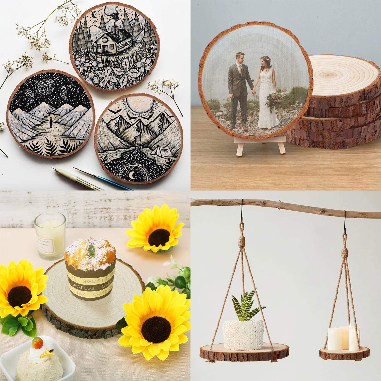 Fuyit Unfinished Wood Slices for Centerpieces, 8Pcs 5.1-5.5 Inch Natural Wooden Round Discs with Bark for Rustic DIY Crafts, Table Base, Wedding Decoration