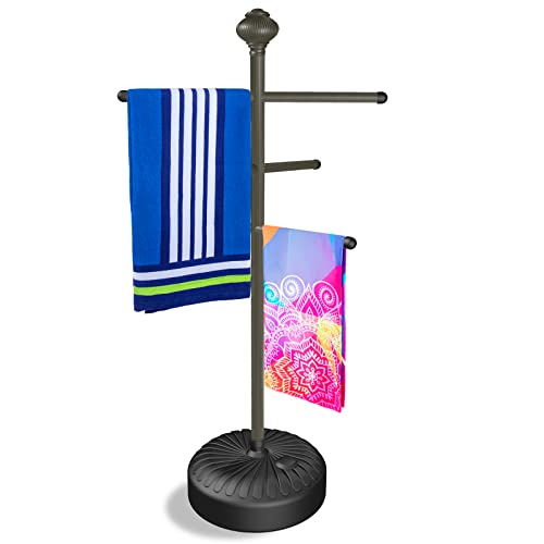 Hestiasko 57" Metal Outdoor Towel Rack for Pool with 3 Adjustable Bars, Hot Tub Accessories for Adults, Upscale Pool Towel Rack - Gray