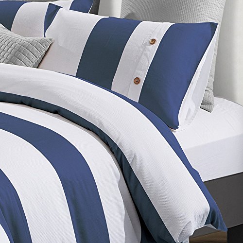 SUPERIOR Addison Embroidered Duvet Cover Set, Premium Long-Staple Cotton, Full/Queen, Navy Blue/White