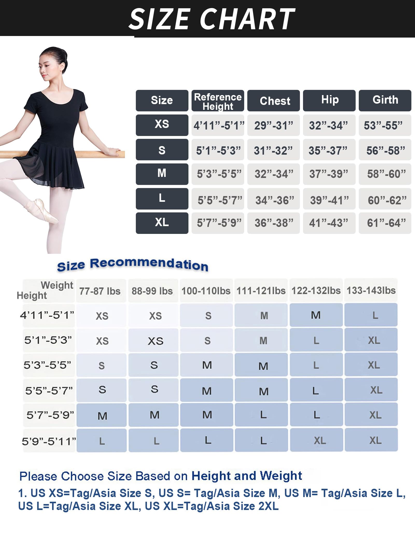 Daydance 3/4 Sleeve Black Women's Leotards for Ballet, Dance, Jazz, Aerial Yoga