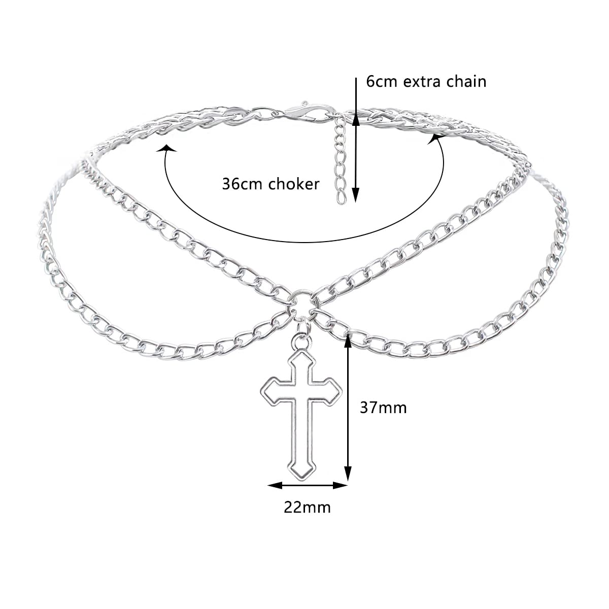 HMIXN Layered Choker Cross Necklace Silver Chain Simple Punk Cross Pendant Gothic Collar Handmade Statement Chunky Chains Necklaces for Women