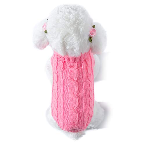 Small and Medium Dog and Cat Classic Sweater Knitwear Knitted Sweater Clothes (Back Length 12β, Pink)