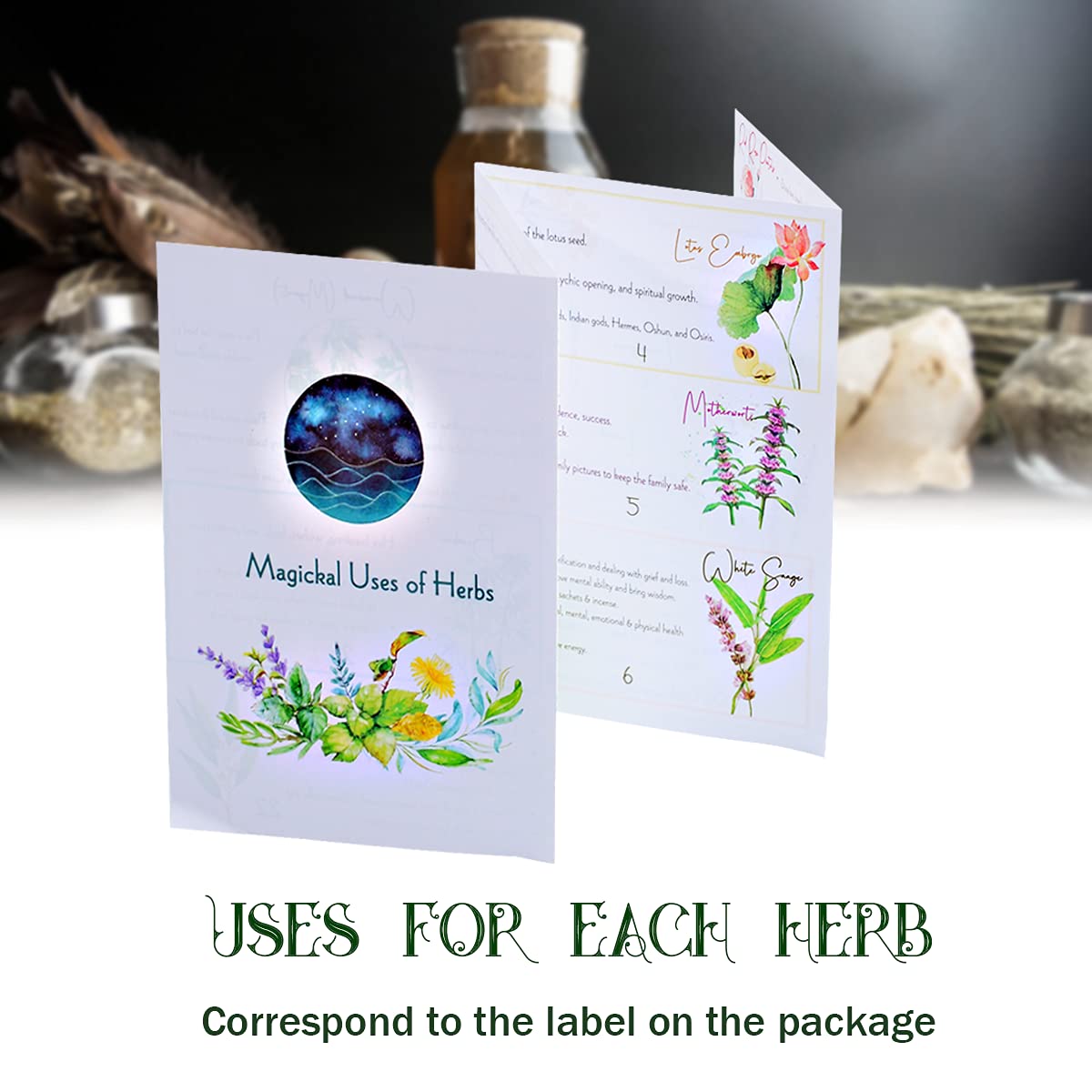 Dried Herbs for Witchcraft, 16 Pack Magic Herbs Kit for Spells, Witch Stuff for Beginners with Magical Uses, Wiccan Supplies and Tools Green Witchcraft Herbs for Wicca, Pagan, Rituals, Altar, Voodoo