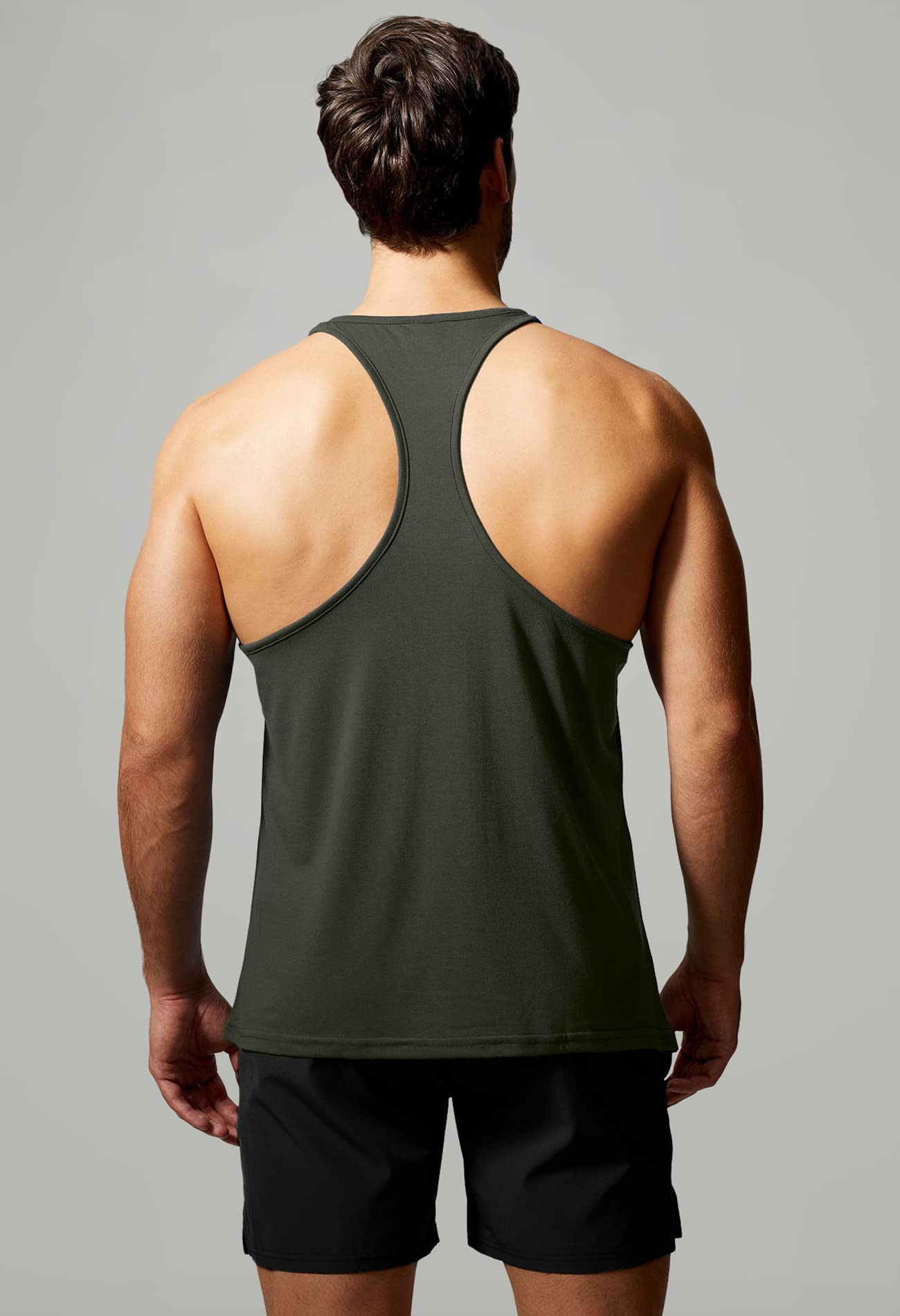 GYM REVOLUTION Men's 5 Pack Athletic Stringer Muscle Y Back Workout Racerback Fitness Tank Tops Black White Blue Green Grey M