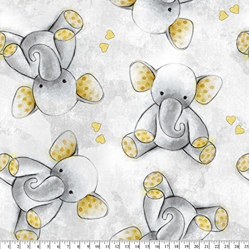 Sleepytime Elephants Gray Anti-Pill Premium No-Sew Throw Fleece Fabric Kit (50x60)