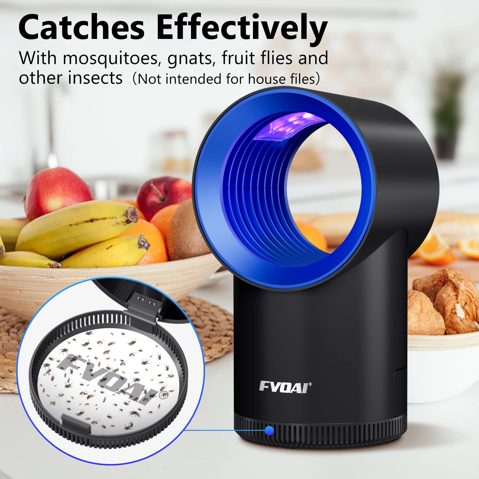 FVOAI Fruit Fly Trap Indoor, Fruit Fly Traps for Indoors H3 Mosquito Zapper Indoor Insect Trap with Suction, Time Setting, Bug Light & 10 Pcs Sticky Glue Boards (Blue)