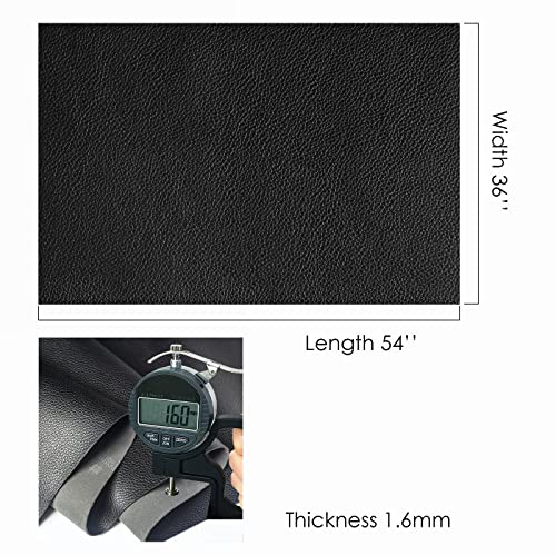PU Fabric Leather, 1.6mm Thick, Faux Synthetic Leather Material Sheets for Upholstery Craft, DIY Sewing, Sofa, Chair, Handbag, Wallet, Hair Bow, Repairing (1 Yards(54" x 36" ), Black Lychee Pattern