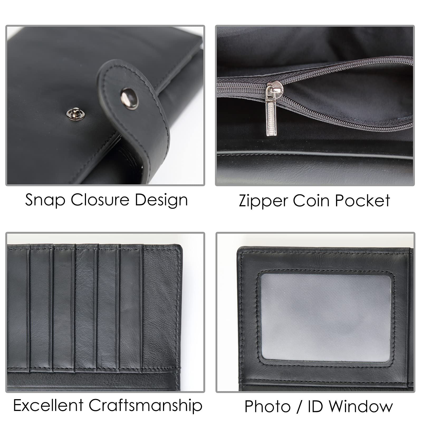 KELEEL Women Wallet RFID Blocking Genuine Leather Trifold Clutch Long Wallets Ladies Purses Multi Card Holder Phone Organizer (Classic Black)