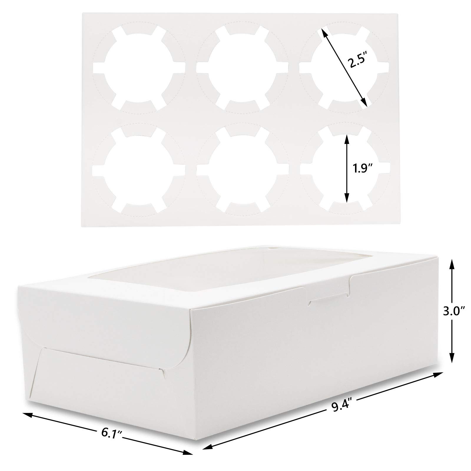 EUSOAR Cupcake Boxes 6 Count, 50pcs 9.4"x 6.2"x 3.0" Kraft Muffin Cupcake Box Carrier with Insert and Display Window,Take Out togo Cupcake Container Favor Boxes Individual