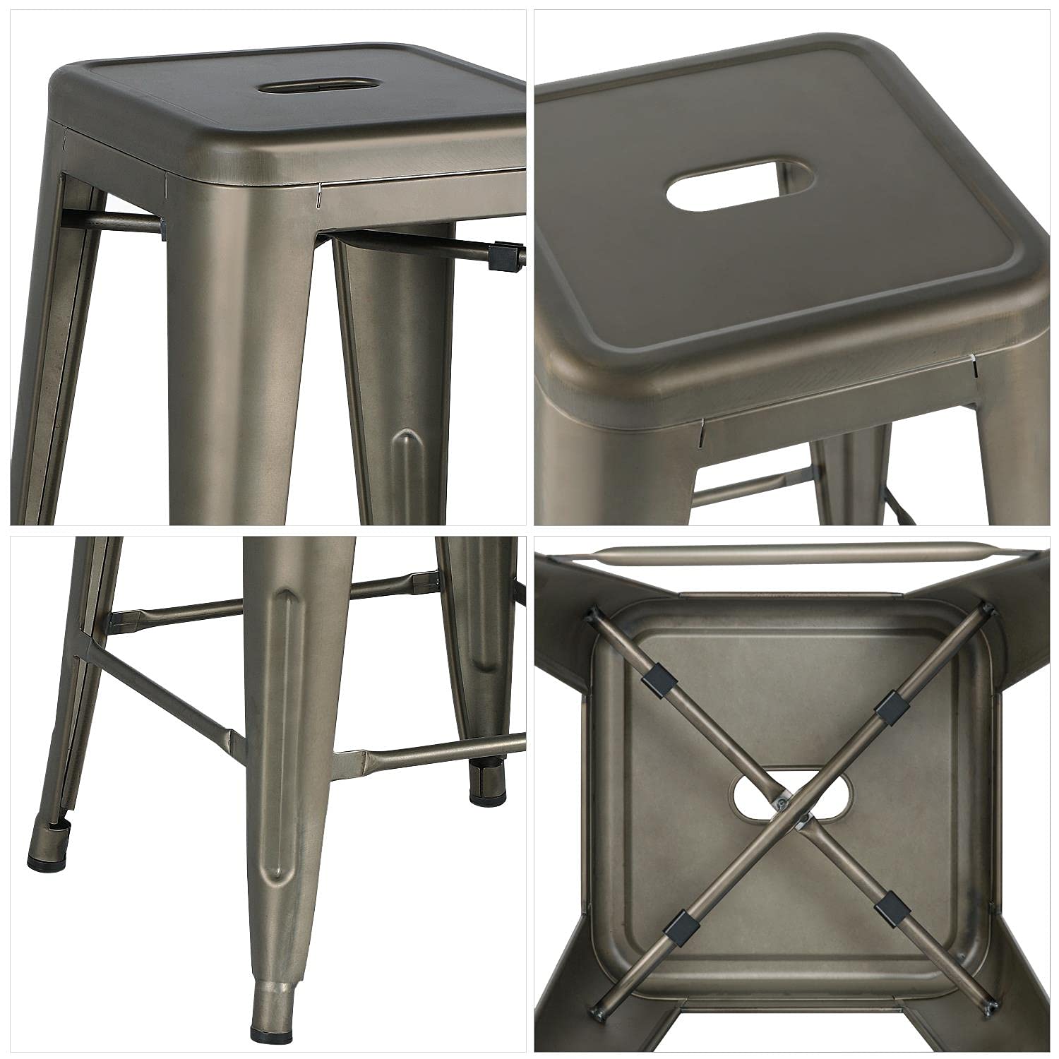 Topeakmart Metal Bar Stools 30 inches Set of 4 High Backless Counter Bar Stool Heavy Duty Indoor-Outdoor Stackable Chairs