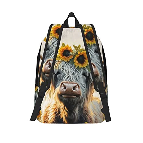 FYCFSLMY Sunflower Highland-Cow Backpack with Adjustable Straps, Suitable for Travel Picnics Activities