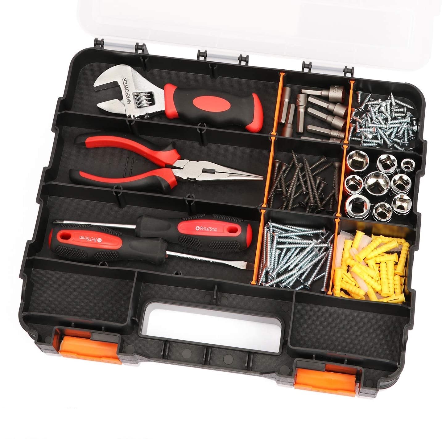 Hn with Yn Double-sided tool storage box, screw organizers and storage bins, small parts organizer box, suitable for storing screws, nuts and Fishing Lures Baits Fishing Hooks other small tool boxes
