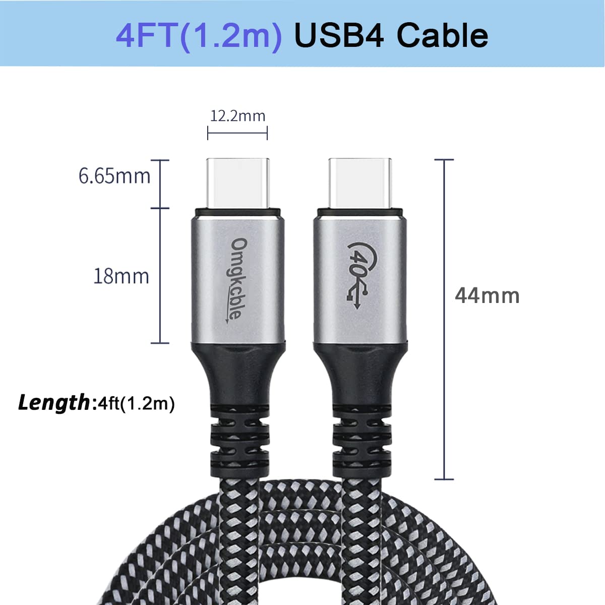 USB4 for Thunderbolt 4 Cable 4ft, USB C Cable with Super-Fast 40Gbps Data Transfer and 100W Fast Charging,8K@30Hz 5K@60Hz or Dual 4K Video,Compatible with Type C MacBook,iMac,SSD,Docking and Hub