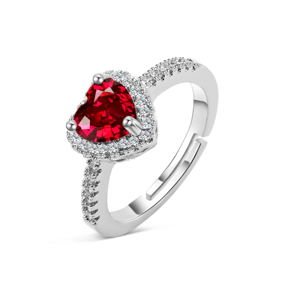 FADISH Women's Created Garnet 925 Sterling Silver Heart Shaped Promise Rings with CZ Cubic Zirconia(Withe Gift Box)