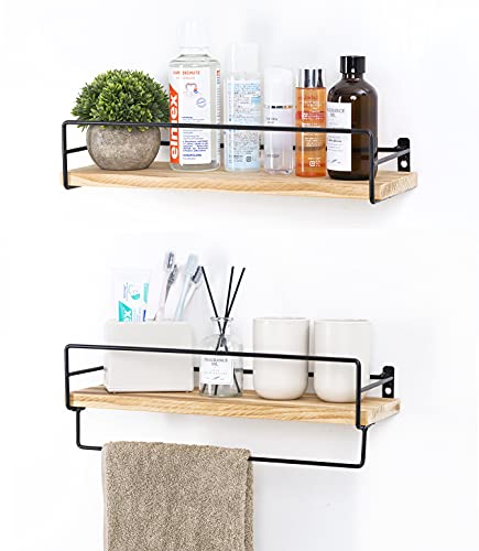 SODUKU Floating Shelves Wall Mounted, Wall Wood Storage Shelf for Kitchen Bathroom Bedroom Set of 2 Carbonized Black