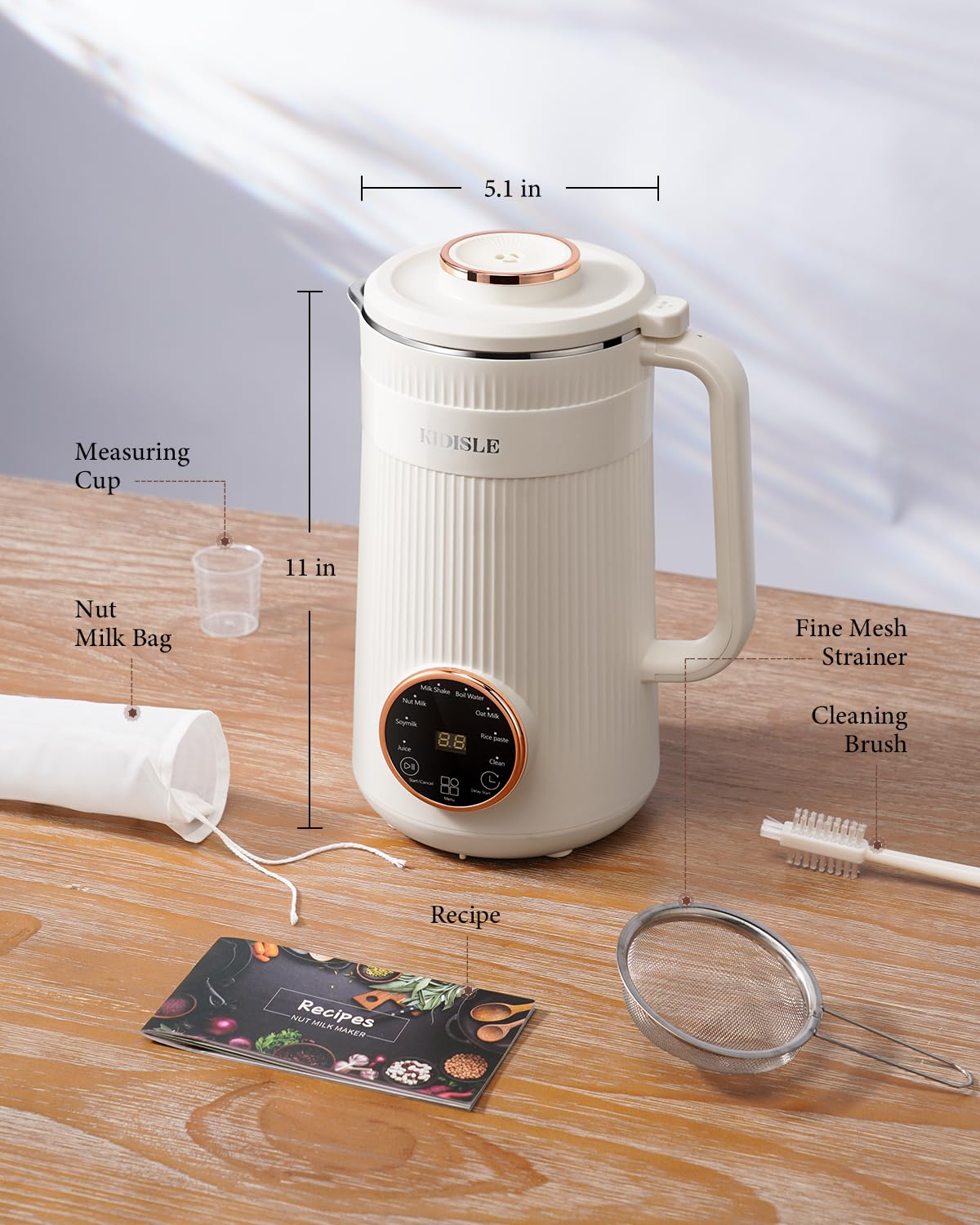 KIDISLE 8 in 1 Nut Milk Maker, 32oz Automatic Soybean Milk Machine for Homemade Almond, Oat, Coconut, Soy, Plant Based Milks and Non Dairy Beverages, with Delay Start/Keep Warm/Boil Water, Cream