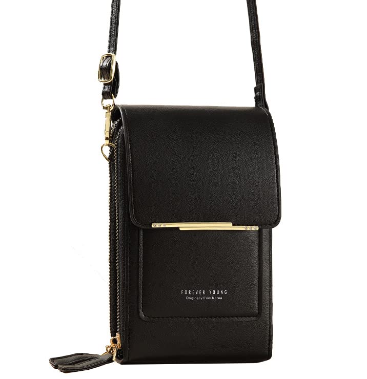 HOPSOOKEN Womens RIFD Small Crossbody Cell phone Purse Wallet Roomy Shoulder Bags (sblack)