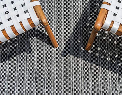 Unique Loom Outdoor Border Collection Area Rug - Checkered (9' x 12' Rectangle, Gray/ Black)
