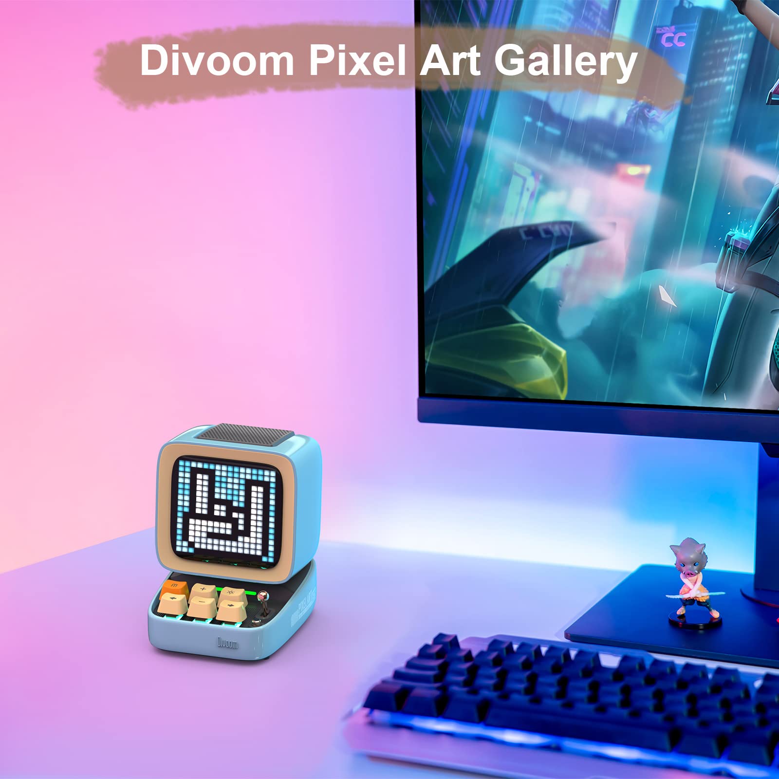 Divoom Ditoo Retro Pixel Art Game Bluetooth Speaker with 16X16 LED App Controlled Front Screen (Blue) …