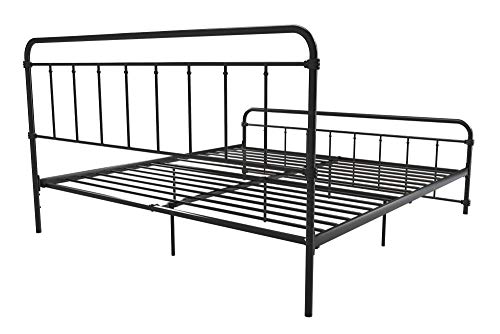 DHP Winston Metal Platform Bed with Rustic Design and Curved Edge Headboard and Footboard, Adjustable Base Height for Underbed Storage, No Box Spring Needed, King, Black