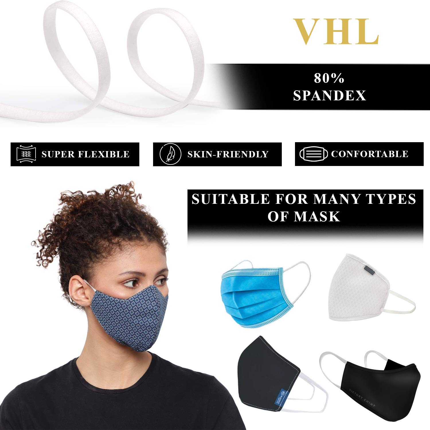 Elastic Band for Sewing 100 Yards Elastic String White DIY Mask Soft Cord for Mask Rope Roll with Needles and Soft Tape Measure Double Scale Knit Elastic