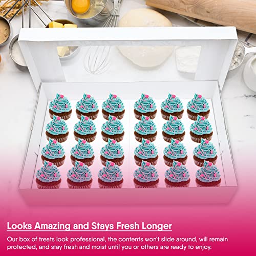 VTPT Ecom - 5PK Cupcake Box with Window for 24 Standard or Mini Cupcakes Corrugated Adjustable Height Bakery box ideal for Muffins Cake Cookies Donuts Pies Desserts and other Pastries + Thank You Stickers