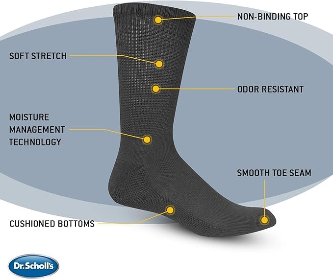 Dr. Scholl's Men's 4 Pack Diabetic and Circulatory Non Binding Ankle Casual Sock, Black, Shoe Size 7-12 US