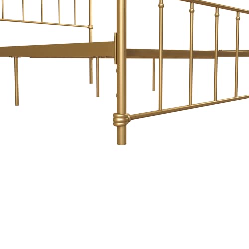 DHP Winston Metal Platform Bed with Rustic Design and Curved Edge Headboard and Footboard, Adjustable Base Height for Underbed Storage, No Box Spring Needed, Queen, Gold