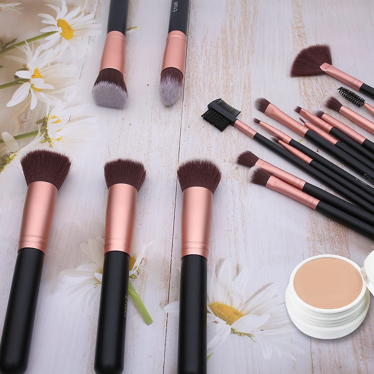 Elisel Makeup Brush Set, 17 Pcs Makeup Brushes with 4 Makeup Sponge Blender 2 Makeup Powder Puff 1 silicone brush cleaner Make Up Brushes Kit (Rose Gold 17)