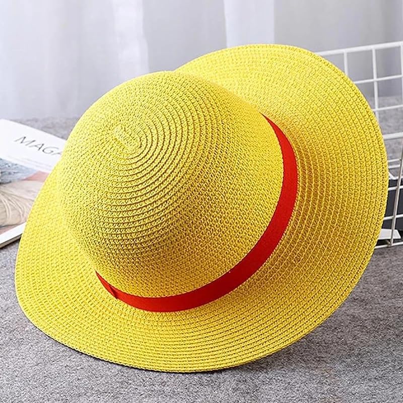 Jintoong 3Pcs One Piece Luffy Straw Hat Anime Cosplay Accessories Hat Performance Animation Props Party Costume Beach Hats & Bracelet Ring