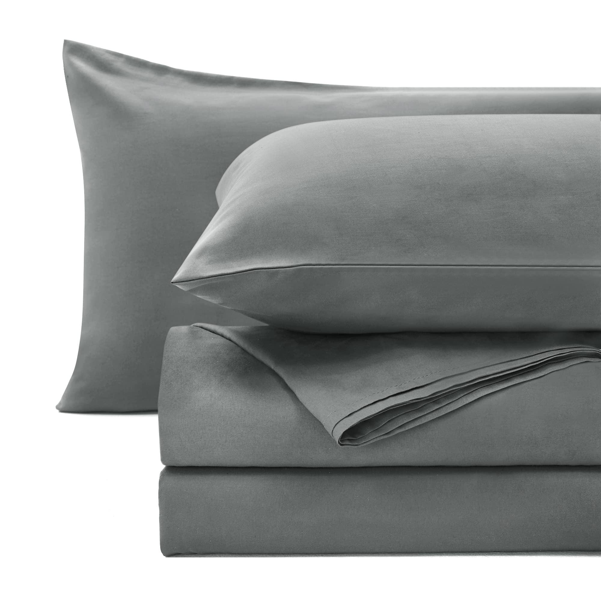 Deconovo Bed Sheets Light Grey Full Size Sheet Sets Microfiber 16" Deep Pocket 1800 Thread Count Luxury Comfort Bedding Silky Soft Touch 4 Pieces Pillowcases Flat Sheet & Fitted Sheet