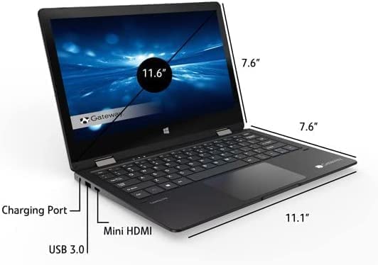 Gateway Newest Touchscreen 11.6 HD 2-in-1 Convertible Laptop in Black Intel N4020 4GB RAM 64GB SSD Mini-HDMI Webcam Windows 10 S