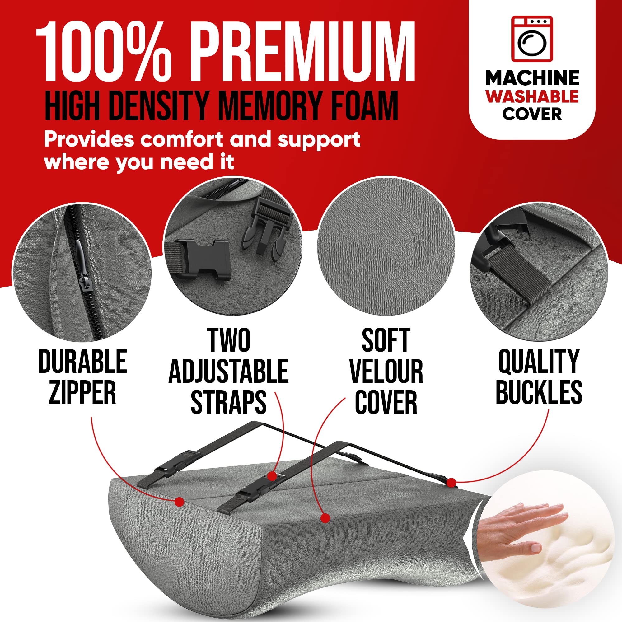 FORTEM Chair Seat Cushion (Velour, Grey) + Lumbar Support